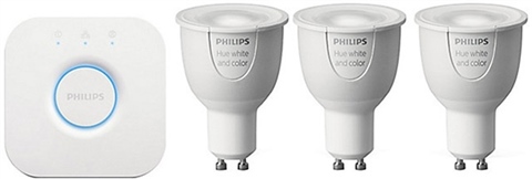 Philips Starter Kit Triple Pack Hue (3x GU10 RGB Bulbs) with Hue Bridge ...